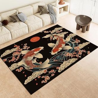 Generic Tapis Koi Japonais Sakura, Tapis Lavable en Machine Poils Courts 120 x 170 cm Moquette Flanelle Doux - Descente de Lit Antid&eacute;Rapant pour Decoration Sa