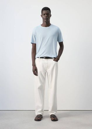 Mango T-shirt en m&eacute;lange de lin slim fit bleu ciel - Homme - XXL - MANGO MAN