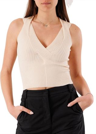 Patrizia Pepe Femme, Tops, Beige, Taille: 42 FR Top c&ocirc;tel&eacute; &agrave; encolure en V tress&eacute;e