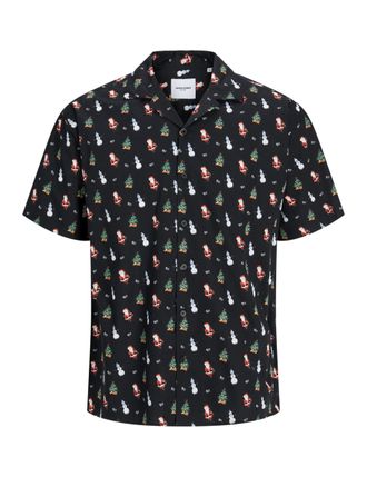 Jack & Jones JACK&JONES Herren Jjxmas AOP Shirt Ss Freizeithemd, Black, S