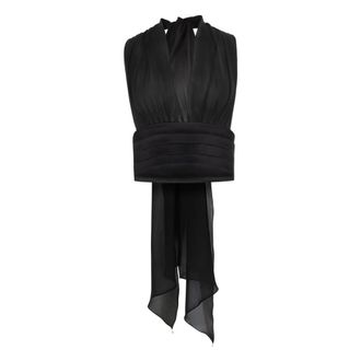 Nina Ricci Seidenbluse mit V-Ausschnitt und Schleifendetail - - Blouses & Shirts - Damen - Schwarzk - XS