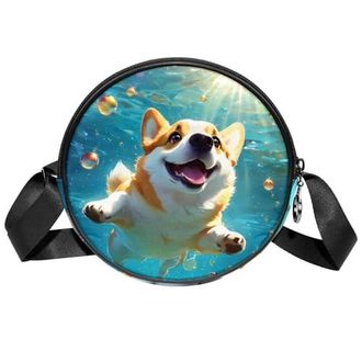 Generic Sac &agrave; bandouli&egrave;re Circle pour femme, petit sac &agrave; bandouli&egrave;re sous-marin Corgi avec fermeture &eacute;clair et bretelles r&eacute;glables style d&eacute;contract&eacute; pour femm