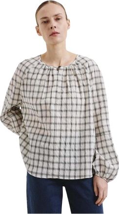 Pomandere Femme, Blouses et Chemises, Gris, Taille: 38 FR Blusa in tela di cotone check dettaglio arricciatura al collo