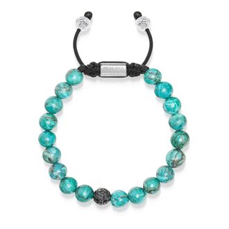 Nialaya Homme, Accessoires, Gris, Taille: M Mens Black Diamond Beaded Bracelet with Turquoise