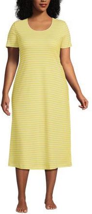 Lands End Wadenlanges Kurzarm-Nachthemd aus reiner Baumwolle, Damen, Gr&ouml;&szlig;e:48-50 plus, Gelb, Baumwolle, by Lands End