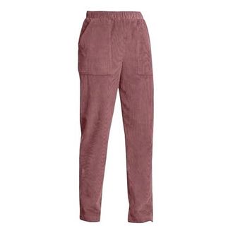 Generic Pantalon décontracté en velours côtelé taille haute élastique à enfiler avec poches pour femme, Rouge, XL