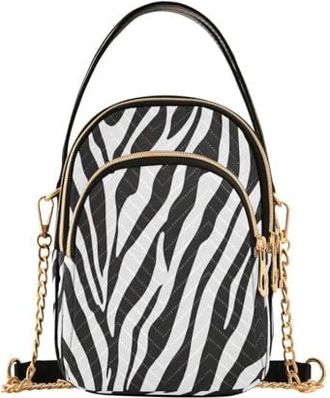 Mnsruu Petit sac &agrave; bandouli&egrave;re en cuir pour femme Motif z&egrave;bre Blanc/noir