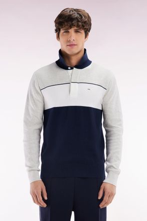 Eden Park Pull &Agrave; Col Maillot En Coton Gris Coupe Droite