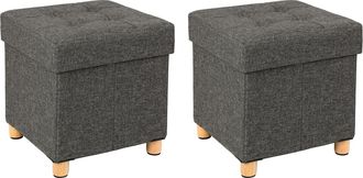 Songmics Sitzbank mit Stauraum, 2 Set Schuhbank, klappbare Sitztruhe, Aufbewahrungsbox, Fußbank, 38 x 38 x 40 cm, für Wohnzimmer, Schlafzimmer, dunkelgrau LSF0