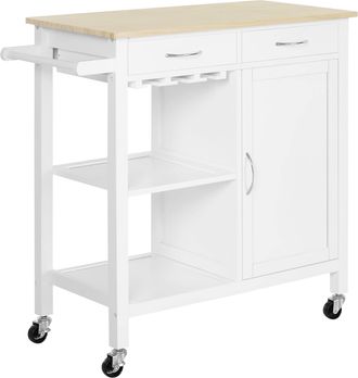 HOMCOM Servierwagen Küchenwagen Rollwagen Küchentrolley mit Schrank Schublade Holz weiß 89 x 40 x 84 cm