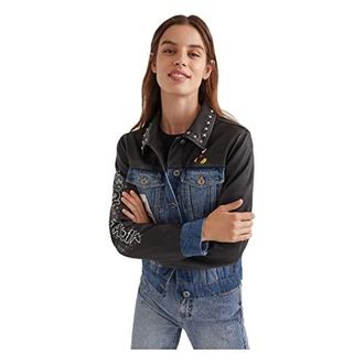 Desigual CHAQ_Mickey World Veste en Cuir synthétique, Noir, Taille S Femme
