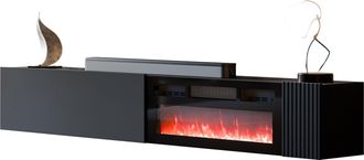 Mirjan24 TV Schrank Cholon EF mit Elektrischem Kamin mit Heizung, Realistische LED-Flamme, 2 Klappe, Fernsehschrank, TV-Lowboard, Fernsehtisch (Schwarz)