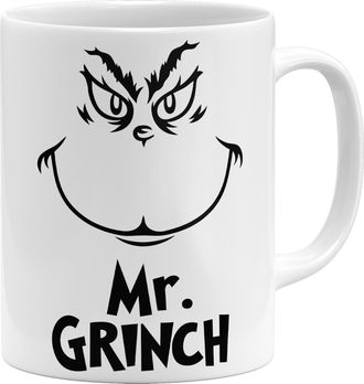 OM3 lustige Anti Weihnachten Kaffee-Tasse mit Spruch - Mr Grinch - f&uuml;r Ihn - Keramik Becher - 325ml - Beidseitig Bedruckt - Weiss