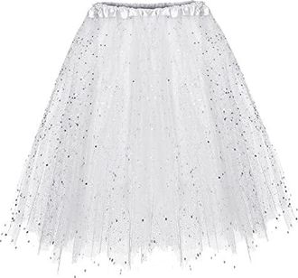 Generic Jupes tutu à paillettes pour femme, jupe en tulle pour femme, jupe de danse ballerine taille haute, jupe tutu avec doublure, déguisement années 80, mi