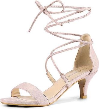 Allegra K Sandales à Bout Ouvert et Lacets pour Femmes Beige Rosa 39