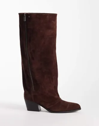 Bronx Lizz-y bottes western zipp&eacute;es en daim coffee bean-Marron