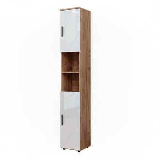 Vicco Badschrank Wei&szlig; Hochglanz/Goldkraft Eiche Irma 30x192x30 cm - W&auml;scheschrank, Viel Stauraum von Oben bis unten - ideal f&uuml;r Handt&uuml;cher & Pflegeprodukte
