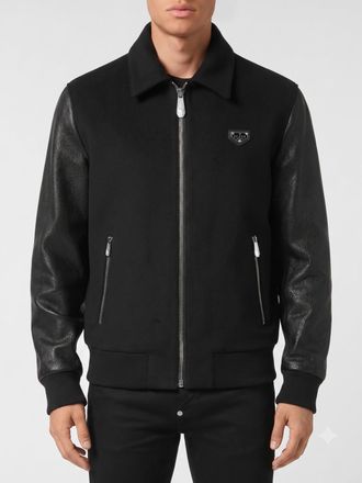 Philipp Plein Bomberjacke aus glattem Lammleder mit klassischem Kragen