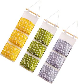 Angoily 3 Sätze Teiliges Baumwoll leinen Hängeorganizer Wand Tür aufbewahrung Atmungsaktiv Leicht Einfach Aufzuhängen für Schlafzimmer Büro und Reise