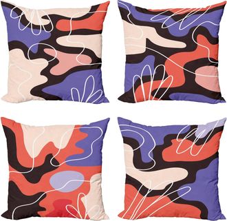 Abakuhaus Abstrakt Dekokissen Kissenbezug 4er Pack, Zeitgen&ouml;ssische Fells-Linien Modern Accent Doppelseitiger Digitaldruck, 50 cm x 50 cm, Violett Lachs und Dun