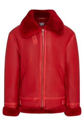 Infinity Leather Hommes Rouge B3 RAF Shearling Peau de mouton Cuir aviateur bombardier volante veste