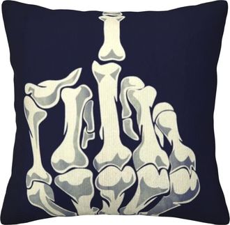 IUBBKI Quadratischer Kissenbezug, Mittelfinger Totenkopf Kissen 45 cm x 45 cm mit unsichtbarem Rei&szlig;verschluss, dekoratives Kissen gef&uuml;llt f&uuml;r Bettsofa (nur K