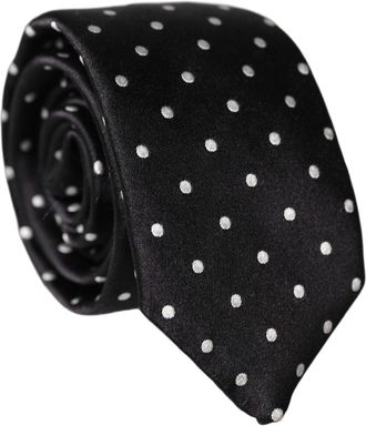 Dolce & Gabbana Black White Polka Dots Silk Adjustable Men Necktie Tie