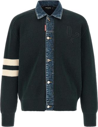Dsquared2 Homme, Pulls, Bleu, Taille: XL Denim Mix D2 Cardigan