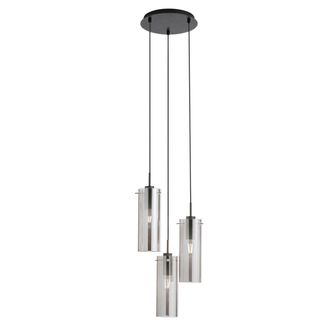 Luce-Ambiente-Design Magic suspension in Black Metal With Three Smoked Glass Diffusers