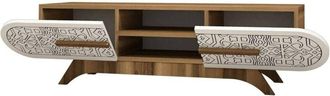 Dmora Fernsehschrank Desposit, St&auml;nder f&uuml;r Wohnzimmerfernseher, Niedriges Wohnzimmer-Sideboard, TV-St&auml;nderbasis, 145x37h37 cm, Walnuss und Wei&szlig; - Dmora