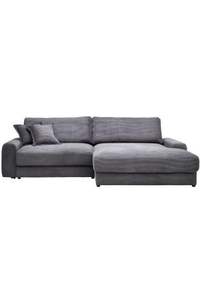 CARRYHOME Ecksofa, Dunkelgrau, Textil, 3-Sitzer, F&uuml;llung: Schaumstoff,Hohlfaser, Ottomane rechts, L-Form, 300x180 cm, R&uuml;cken echt, Wohnzimmer, Sofas & Couches, 