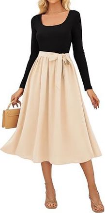 Grace Karin Robe midi à manches longues pour femme, robe pull à col en U avec ceinture, robe élégante pour invitée de mariage, bal de fin dannée, robe de bal, Noi