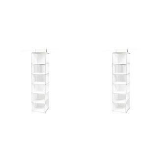 Compactor &Eacute;tag&egrave;re Souple Suspendue pour V&ecirc;tements, 6 Compartiments, Blanc, Petit, Polypropyl&egrave;ne, 30 x 30 x H. 128 cm, RAN1527 (Lot de 2)