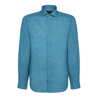 Dell'Oglio Homme, Chemises, Bleu, Taille: M Chemise en Lin Bleu Col Classique
