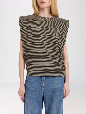 Momoni T-shirt &agrave; rayures en m&eacute;lange de coton avec &eacute;paules rembourr&eacute;es et manches courtes