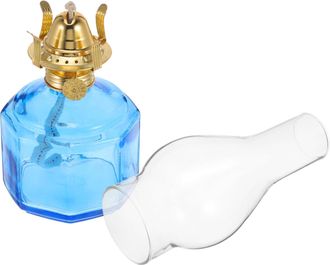 OSALADI Rustikale Vintage Petroleumlampe mit Docht Windfeste Glas &Ouml;llampe in Kammerform Blau Einstellbare Flamme Hitzebest&auml;ndig Dekorative Notbeleuchtung f&uuml;r 