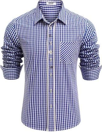 Coofandy Chemise Traditionnelle pour Hommes à Manches Longues avec Coton à Carreaux Chemise Oktoberfest DéContractéE à Carreaux Bavarois Bleu XXL