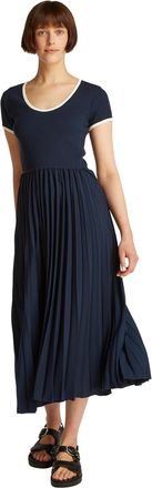 Tommy Hilfiger Damen Kleid Contrast Soft Pleat Fit & Flare, Blau (Dark Night Navy), M