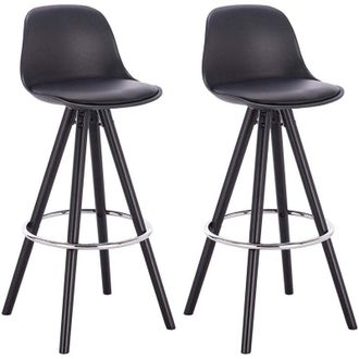 Woltu 2er-Set Barstuhl aus Kunstleder Holzgestell mit Lehne & Fu&szlig;st&uuml;tze Schwarz 2 BH122sz-2