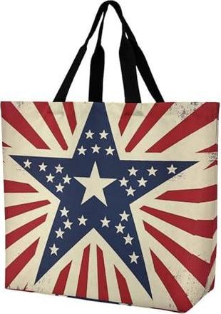 Generic Drapeau Vintage Am&eacute;ricain &Agrave; Rayures &Eacute;toil&eacute;es Sac Cabas Pliable Tote Bag L&eacute;ger Sac A Main Femmes Pour Quotidienne Shopping Plage