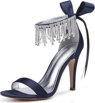 Generic Chaussures De Mariage Escarpins Femme Sandales Mari&eacute;e Bride Cheville Dress F&ecirc;te Aiguille Talon10.5CM,Dark Blue,42 EU