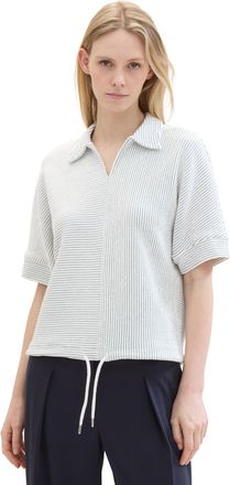 Tom Tailor Damen Polo Sweatshirt, 34869 - Offwhite Green Stripe Ck, XXL