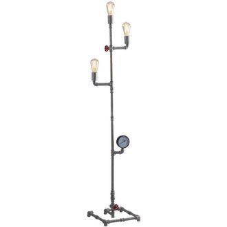 Fan Europe Stehlampe AMARCORD im Industriedesign Wasserrohr Optik, Grau antik, H: 159cm