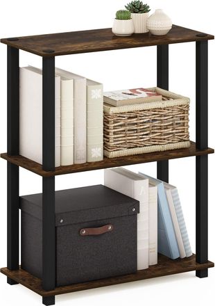 Furinno Turn-S-Tube 3-st&ouml;ckiges, kompaktes Mehrzweckregal mit Vierkantrohr, Bernsteinkiefer/Schwarz