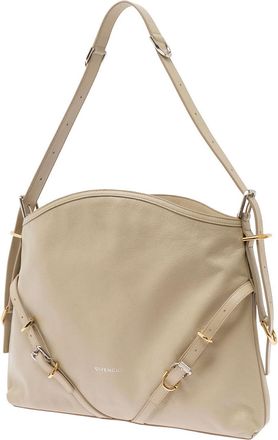 Givenchy Womens Voyou Beige Shoulder Bag With Embossed Logo Calf Leather