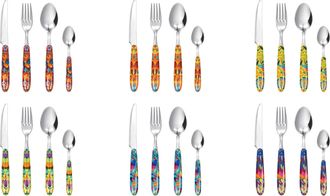 Excelsa Mexican Flower Besteckset 24-teilig, Edelstahl, Griff aus Kunststoff