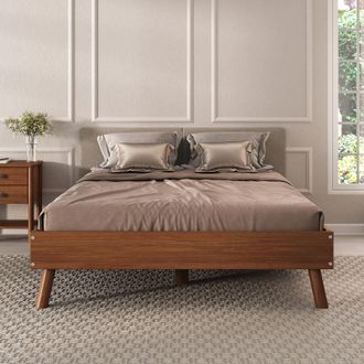 IDIMEX Futonbett Karri 140x200 aus Massivholz, Kastanien Farben - Robustes Doppelbett mit konischen Beinen, moderner Holz Bettrahmen, Mittelsteg mit St&uuml;tzf&uuml;&szlig;
