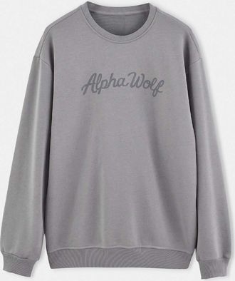 Trendyol MAN Herren Grau Slogan Lang Oversize Sweatshirts