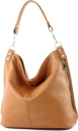 modamoda.de T177 - ital. Damen Schultertasche aus Leder, Farbe:Camel
