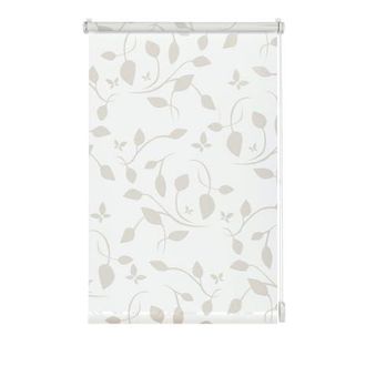 Gardinia Store Enrouleur &agrave; Coller ou Clipser avec Motif Feuilles, Store pour Lumi&egrave;re du Jour, Opaque, Kit de Montage Inclus, Store D&eacute;cor EASYFIX, Blanc/Nature,